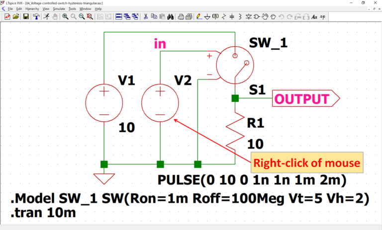 LTspice-How to use the Voltage Controlled Switch with Hysteresis Characteristics | Spiceman